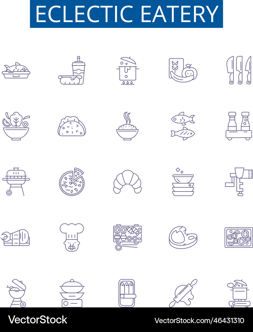 Eclectic eatery line icons signs set design Vector Image