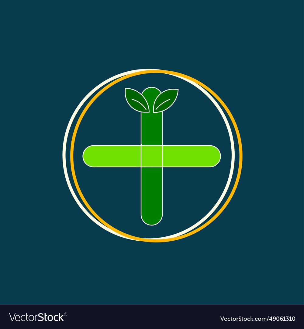 Health care logo green plus icon with leafs Vector Image