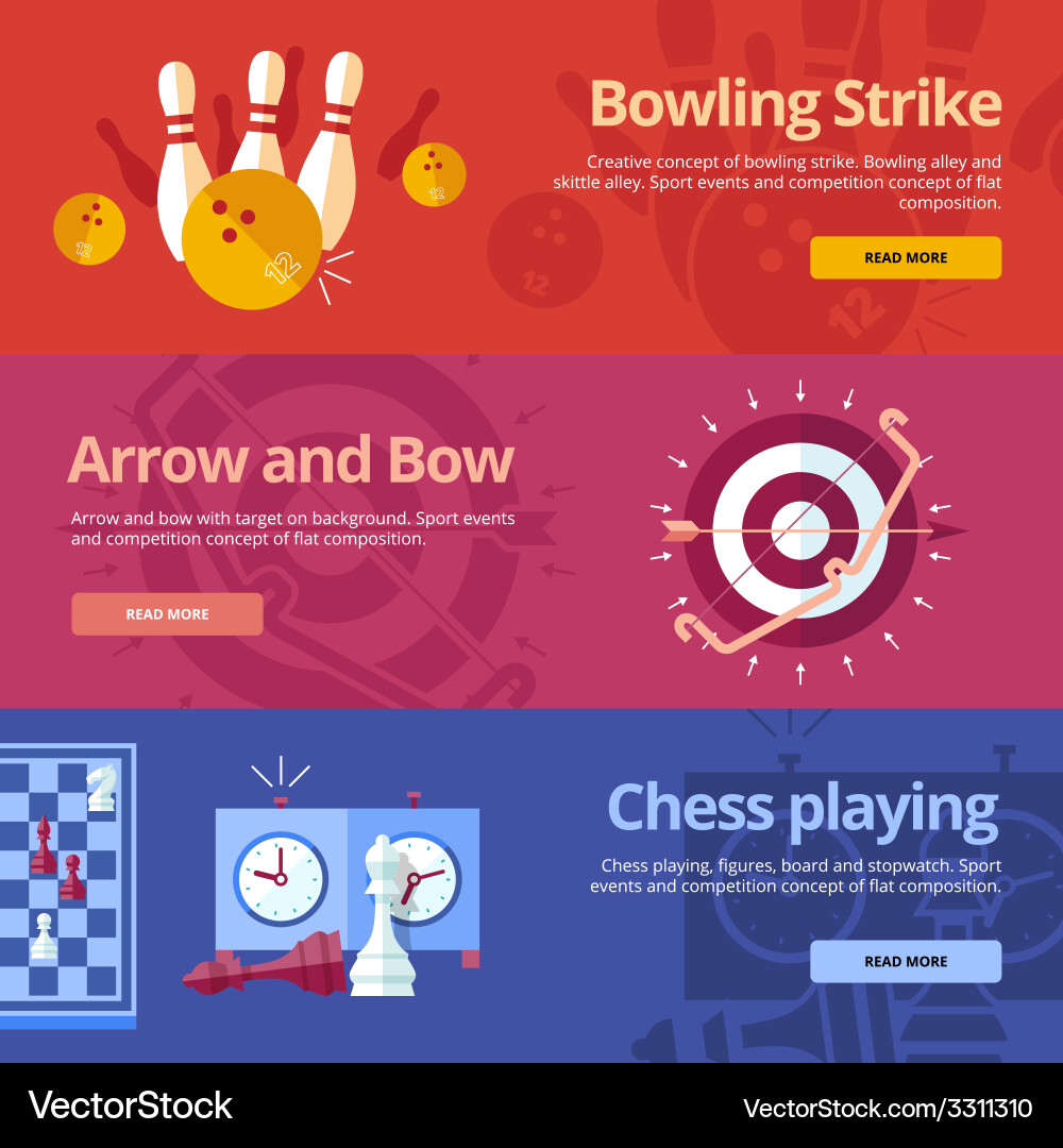 Set of flat design concepts for bowling strike Vector Image