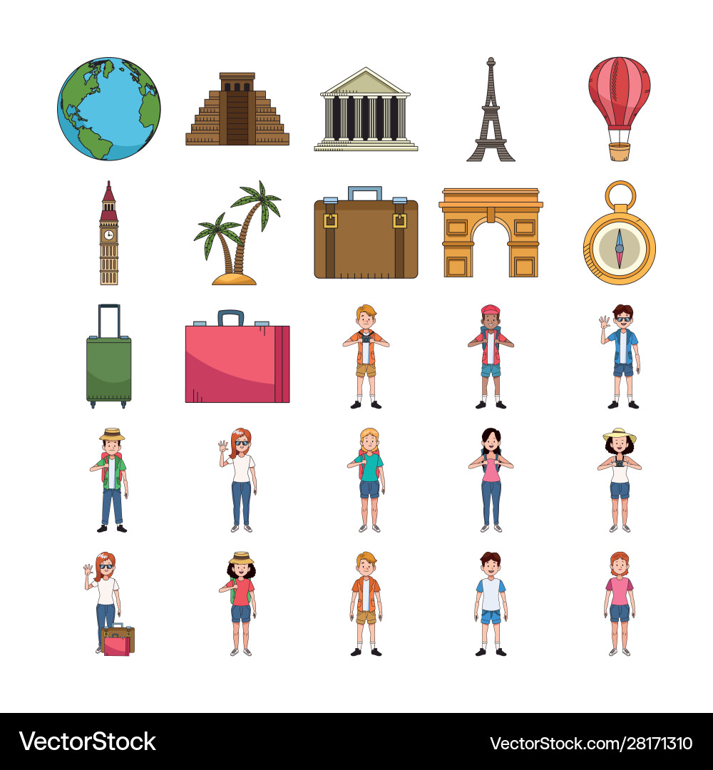 Travel monuments world and people Royalty Free Vector Image