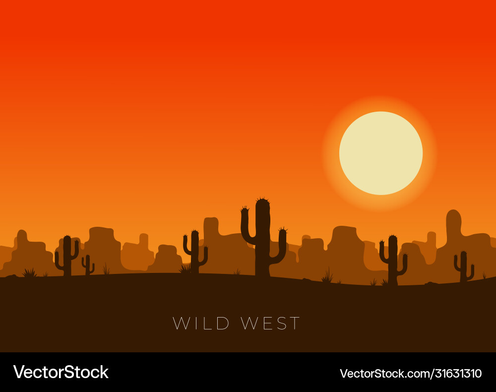 Western desert landscape at sunset Royalty Free Vector Image