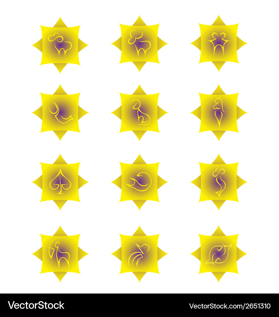 Yellow Zodiac signs on yellow gradient squares Vector Image