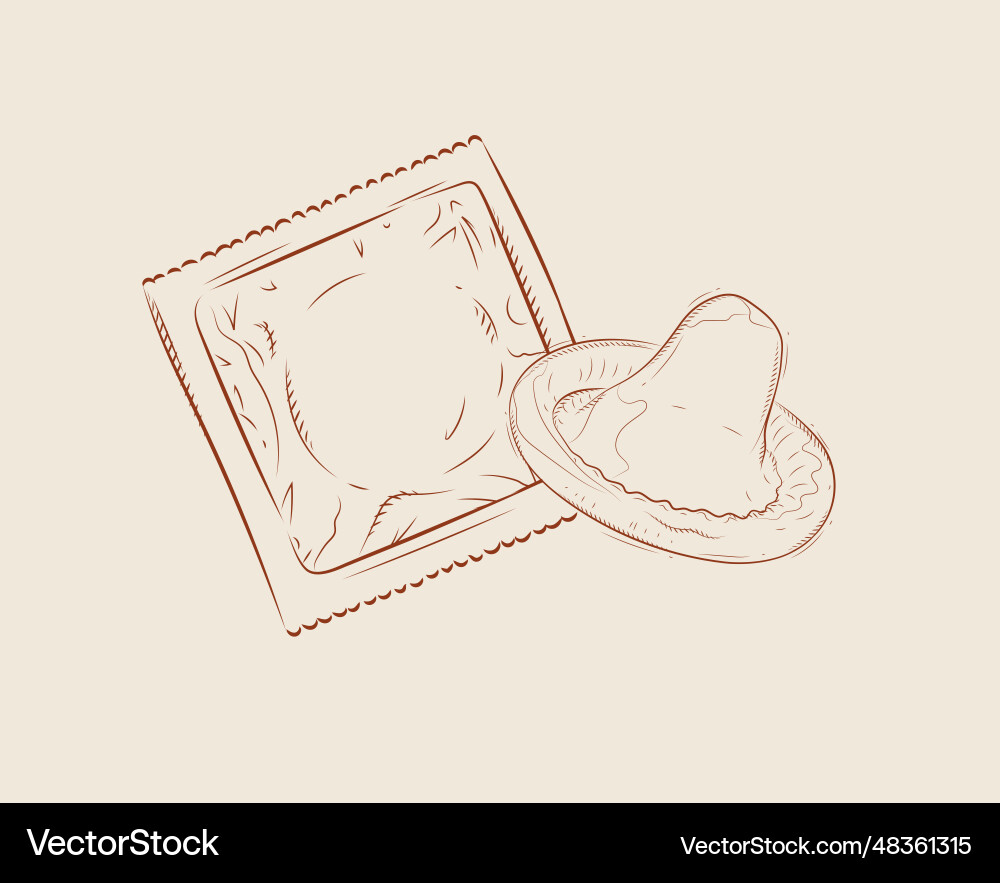 Composition of packed and unpacked condom beige Vector Image
