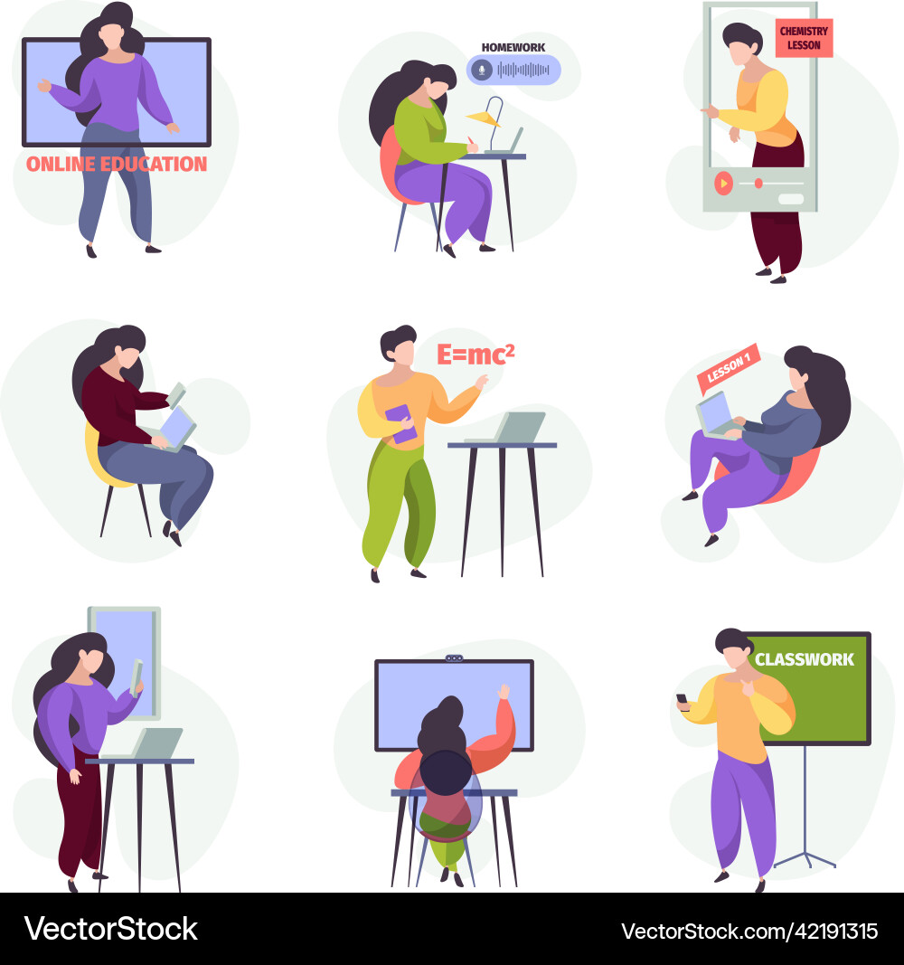 E learning characters online education services Vector Image