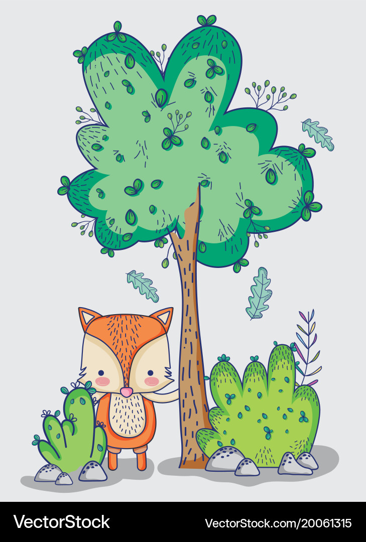 Fox in the forest doodle cartoons Royalty Free Vector Image