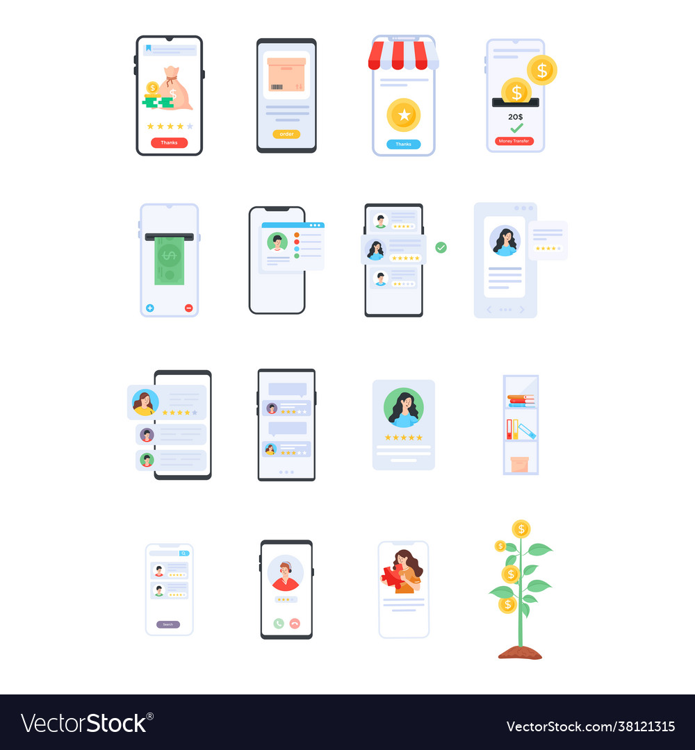 Pack mobile apps flat Royalty Free Vector Image