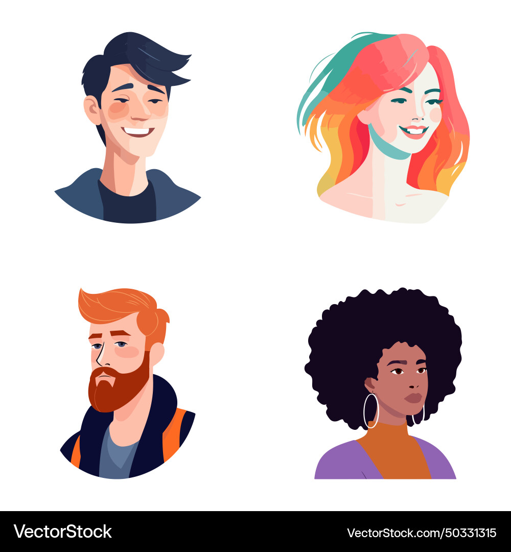 People avatars flat icon set isolated on white Vector Image