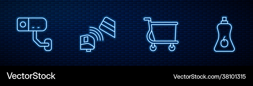 Set line shopping cart security camera pos Vector Image