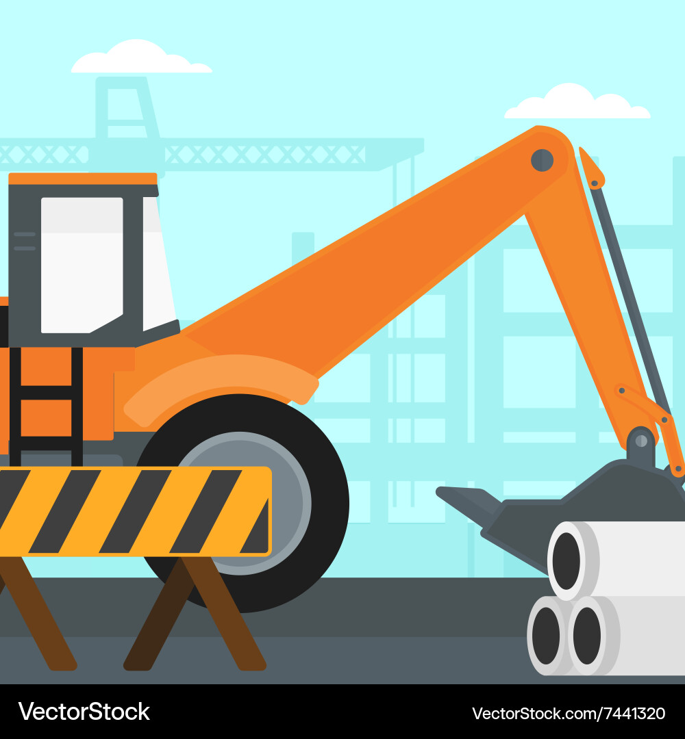 Background of excavator on construction site Vector Image