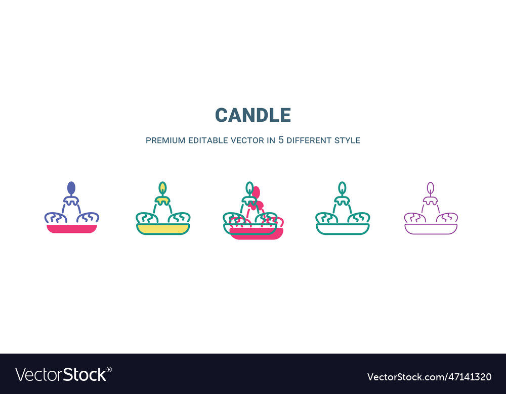 Candle icon in 5 different style outline filled Vector Image