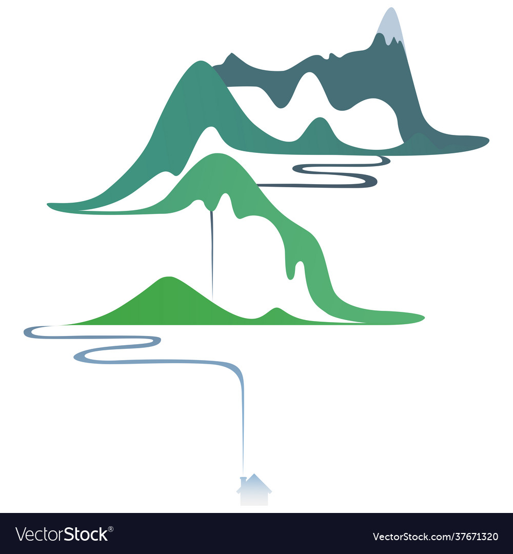 Flat landscape gradient mountain river Royalty Free Vector