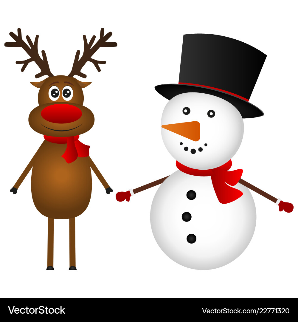 Snowman with reindeer standing on a white Vector Image
