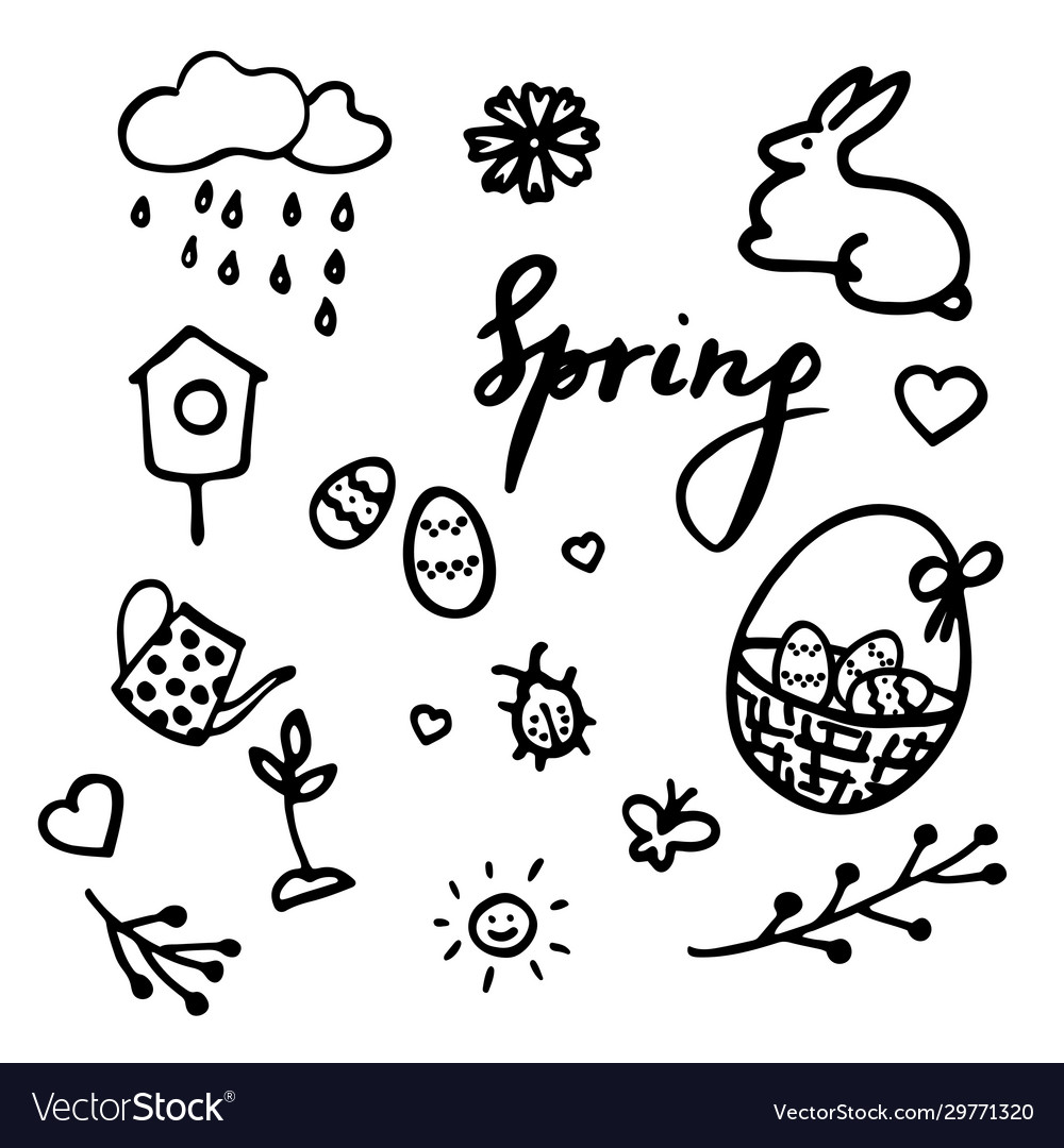 Springtime doodles design elements set Royalty Free Vector