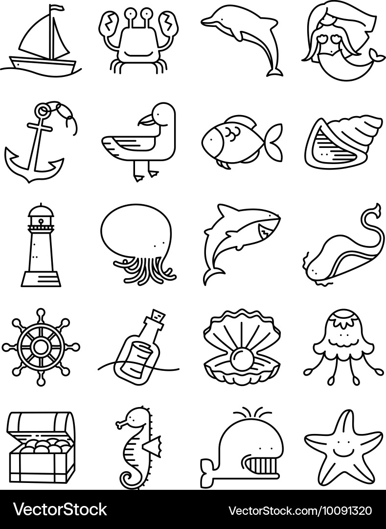 Thin and simple marine and nautical icons set Vector Image
