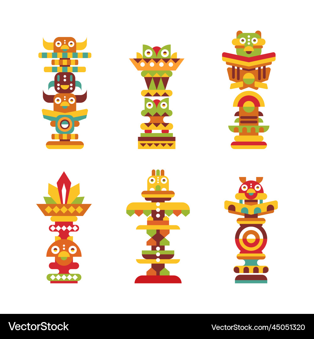 Totem pole as monumental carving with figures Vector Image