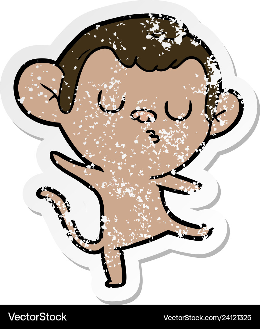 Distressed sticker of a cartoon monkey Royalty Free Vector