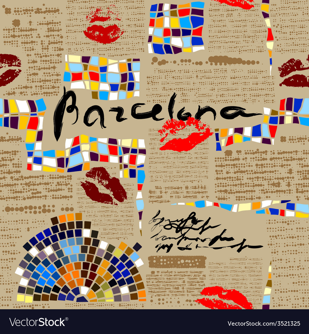 Imitation of newspaper Barcelona with mosaics Vector Image Imitation of newspaper Barcelona with mosaics Vector Image