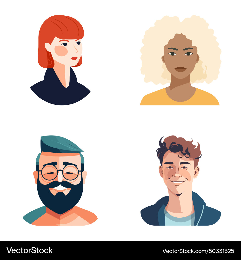 People avatars flat icon set isolated on white Vector Image