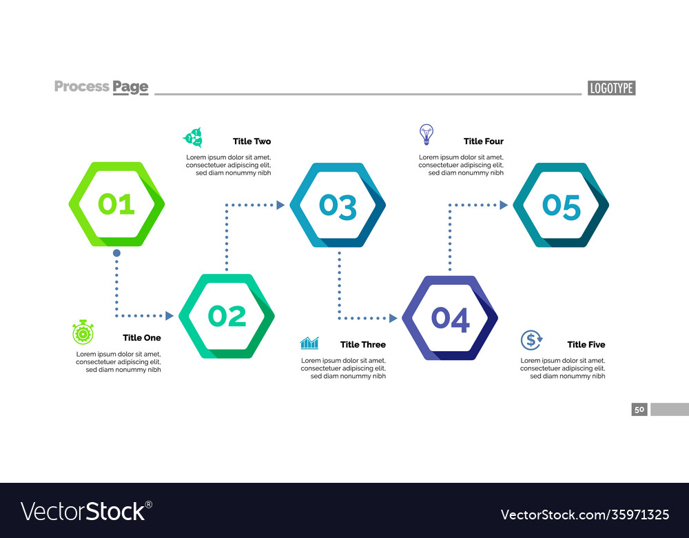 Process chart with five elements template Vector Image