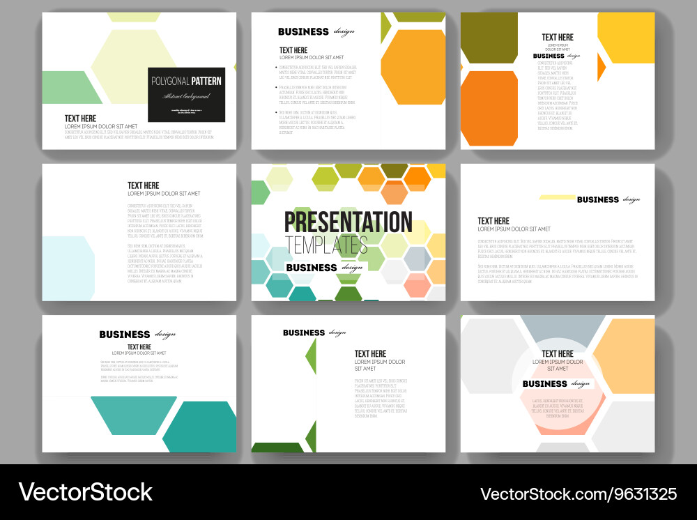 Set of 9 templates for presentation slides Vector Image
