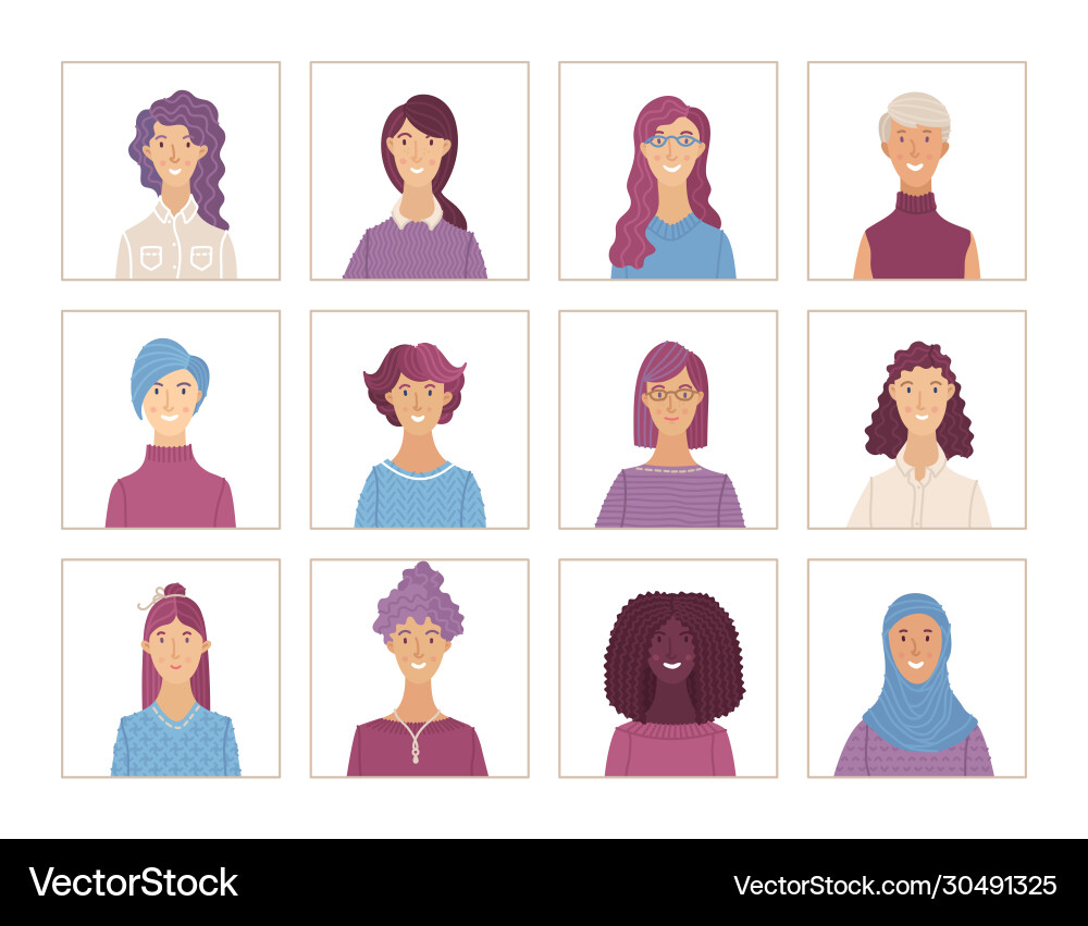 Women face icons set Royalty Free Vector Image