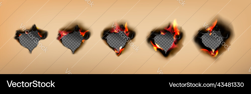 Burn craft paper borders burnt hole stages set Vector Image