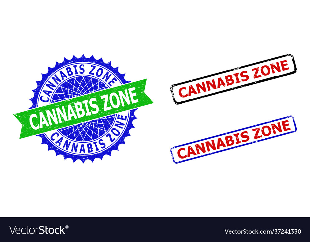 Cannabis zone rosette and rectangle bicolor seals Vector Image