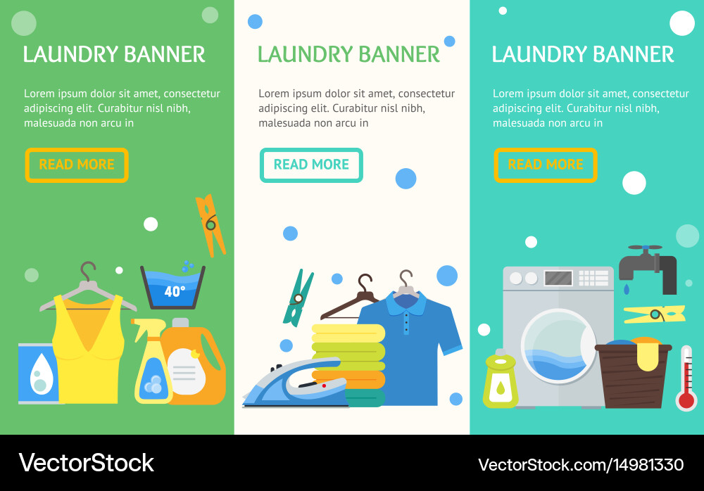 Cartoon laundry banner vecrtical set Royalty Free Vector