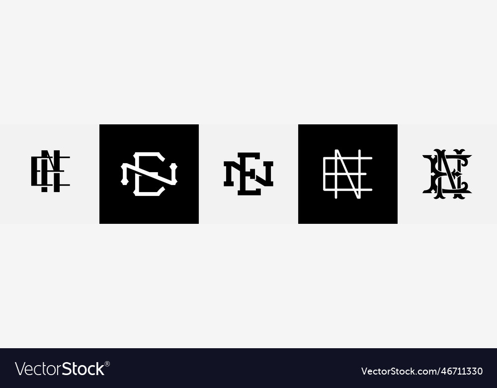 Initial letters en monogram logo design bundle Vector Image