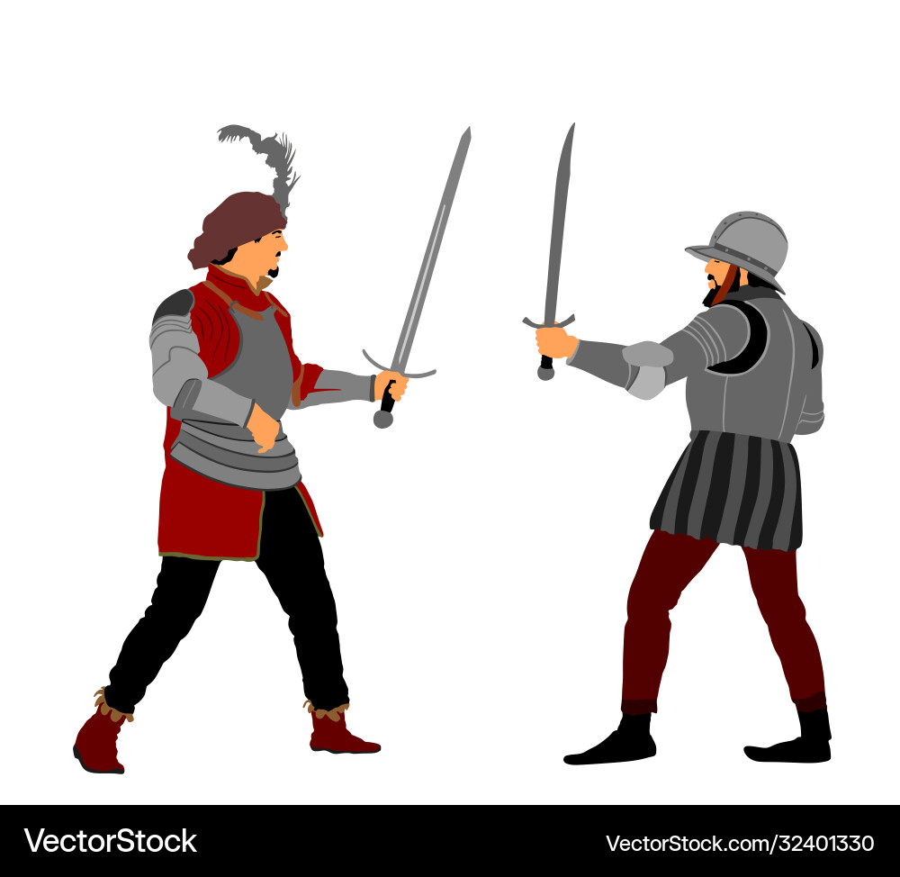 Knights in armor with sword fight battle Vector Image