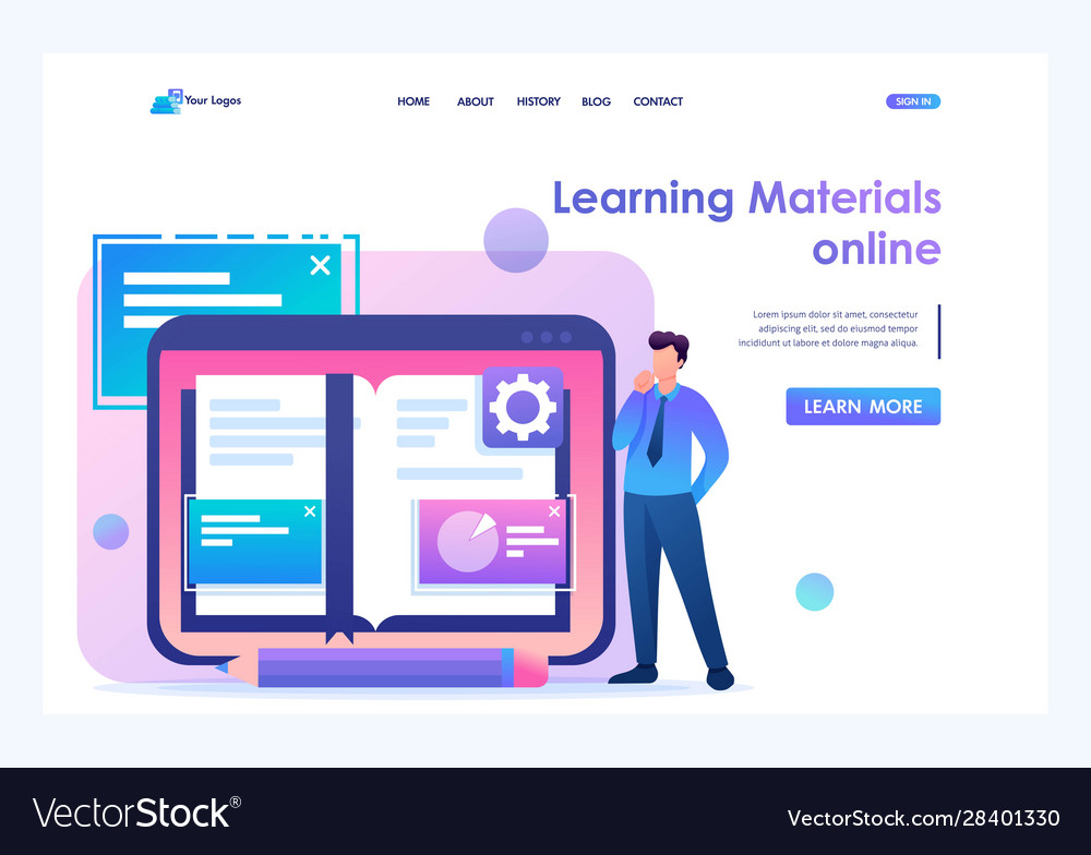 Man studies materials lessons flat 2d Royalty Free Vector