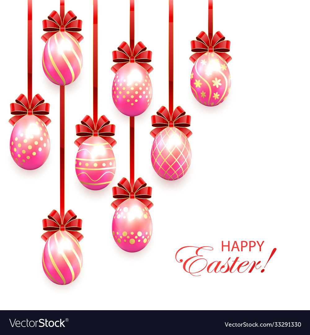 Pink easter eggs with red bow Royalty Free Vector Image