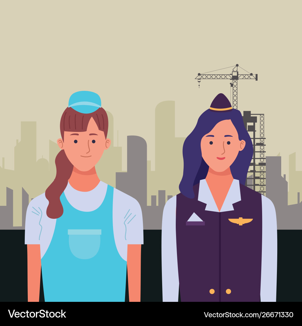 Professionals workers couple smiling cartoons Vector Image