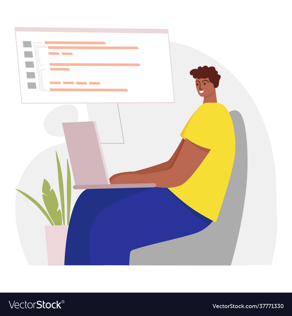 Programmer working on web development computer Vector Image