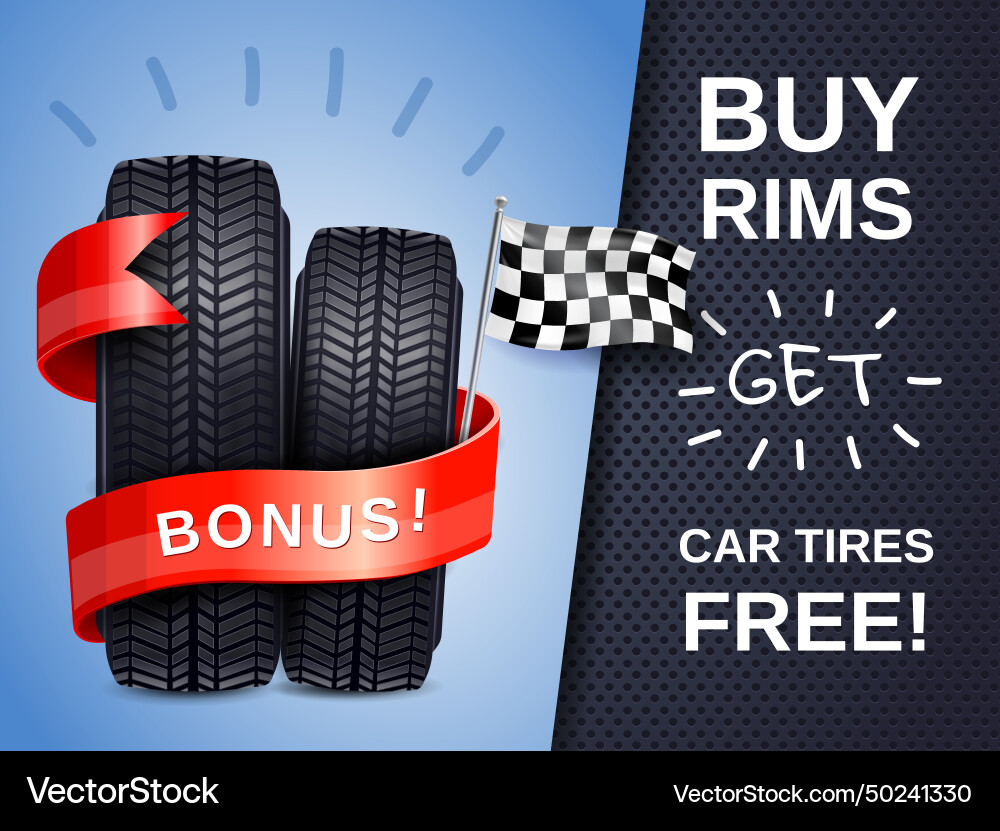Realistic car tires ad poster Royalty Free Vector Image