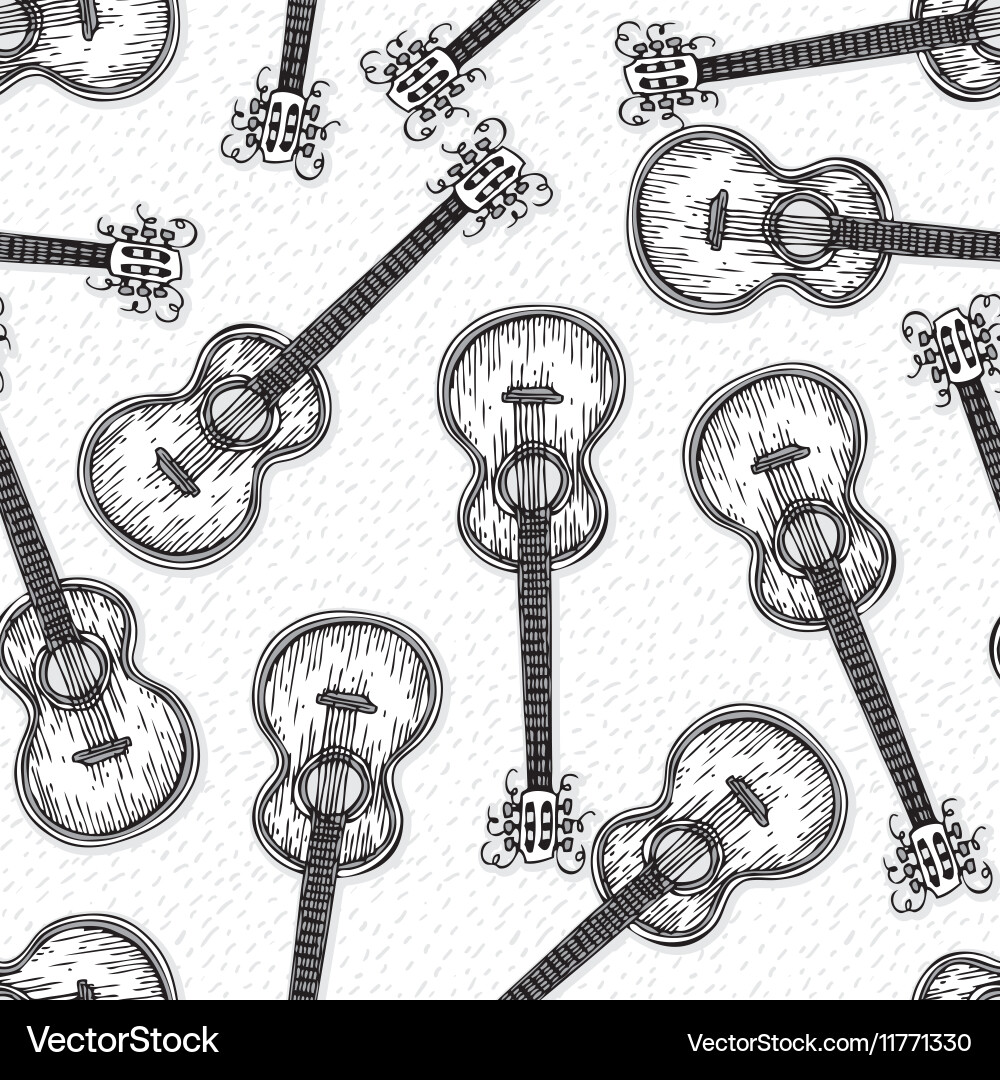 Seamless pattern with wooden acoustic guitar Vector Image