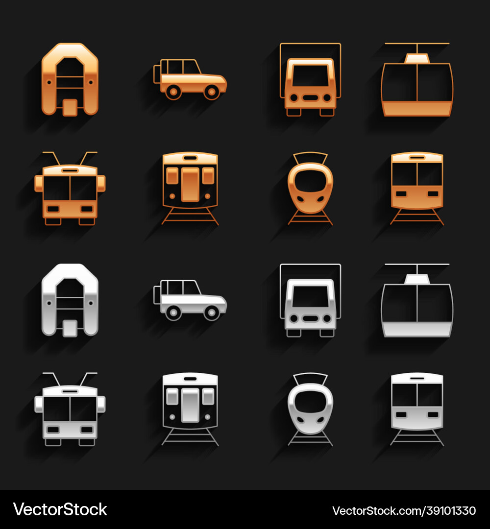 Set train and railway cable car tram trolleybus Vector Image