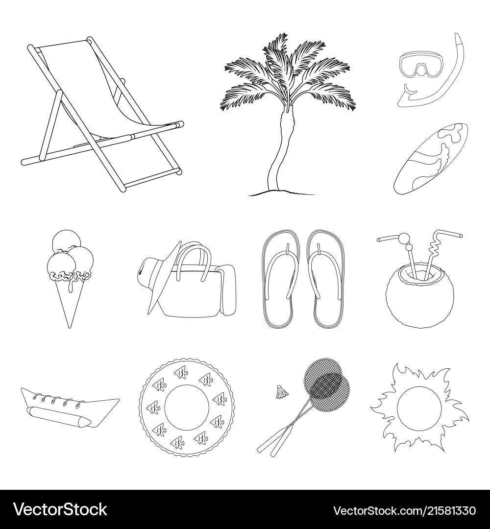 Summer rest outline icons in set collection Vector Image