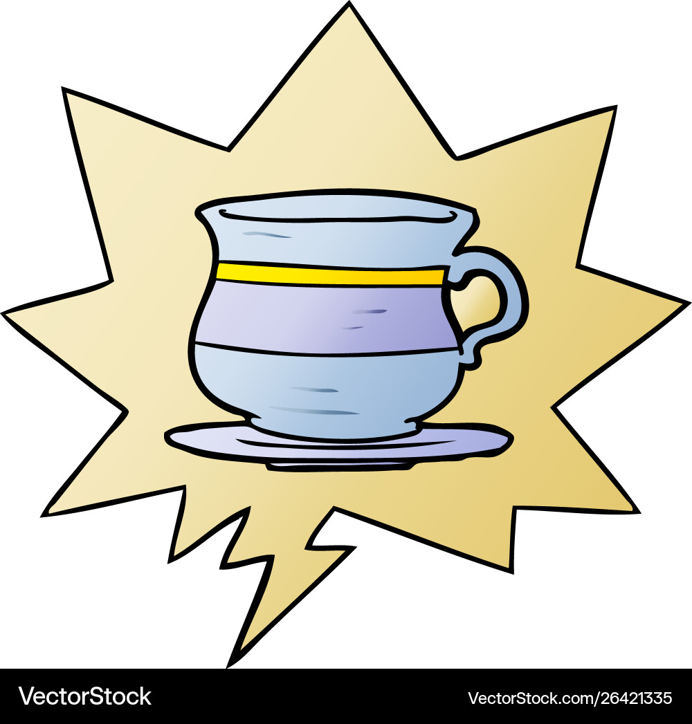 Cartoon old tea cup and speech bubble in smooth Vector Image