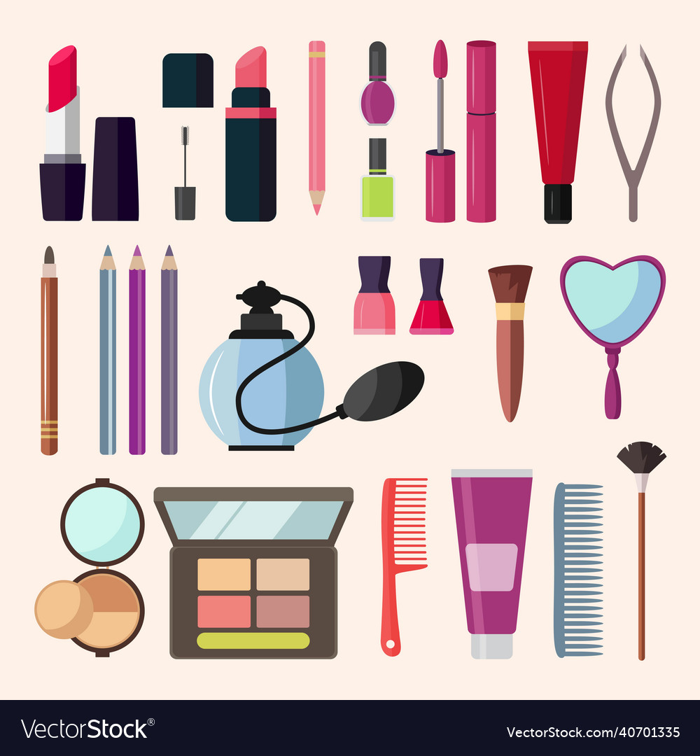 Face make up tools object icon set Royalty Free Vector Image