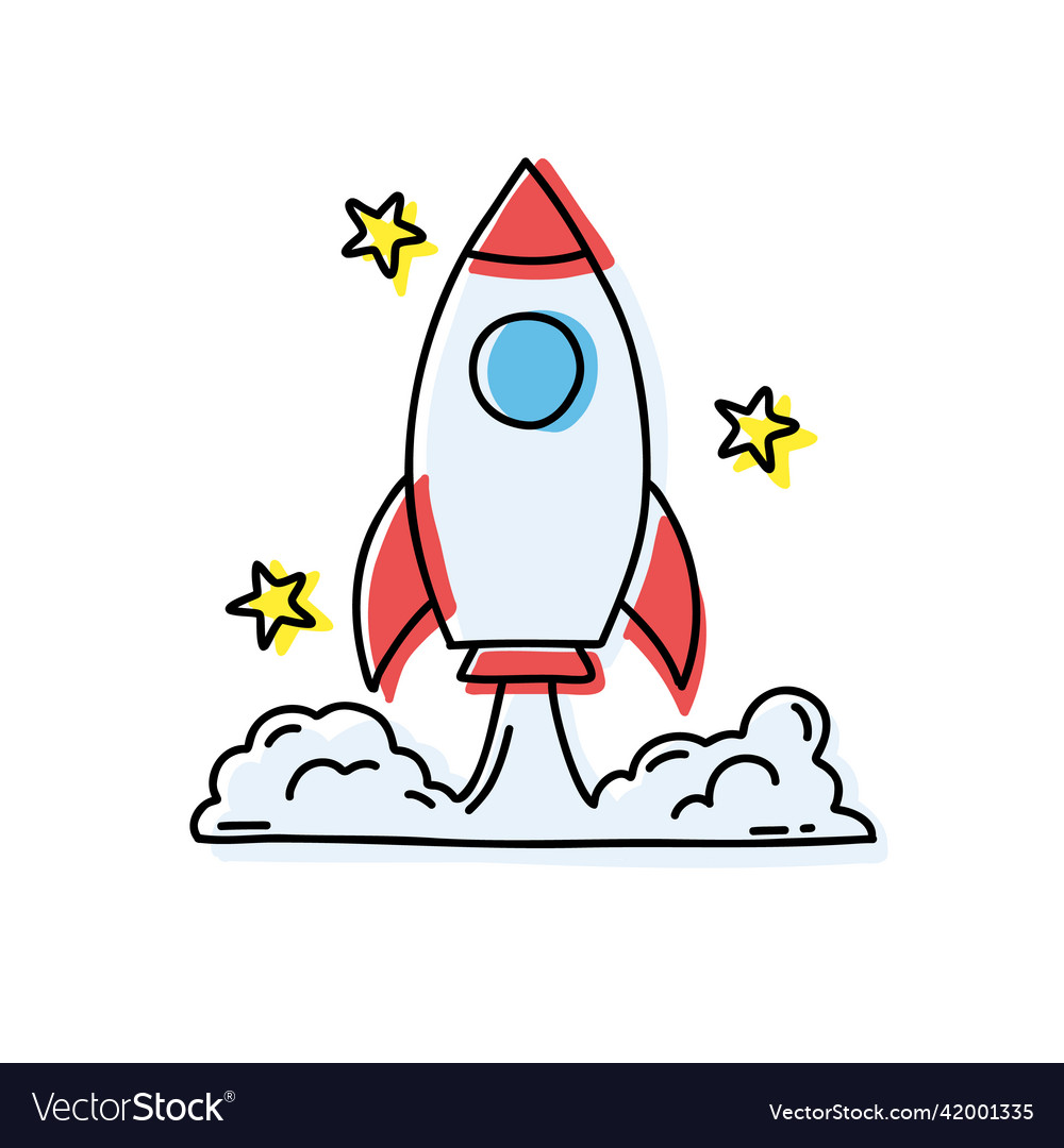 Hand drawn rocket launch Royalty Free Vector Image
