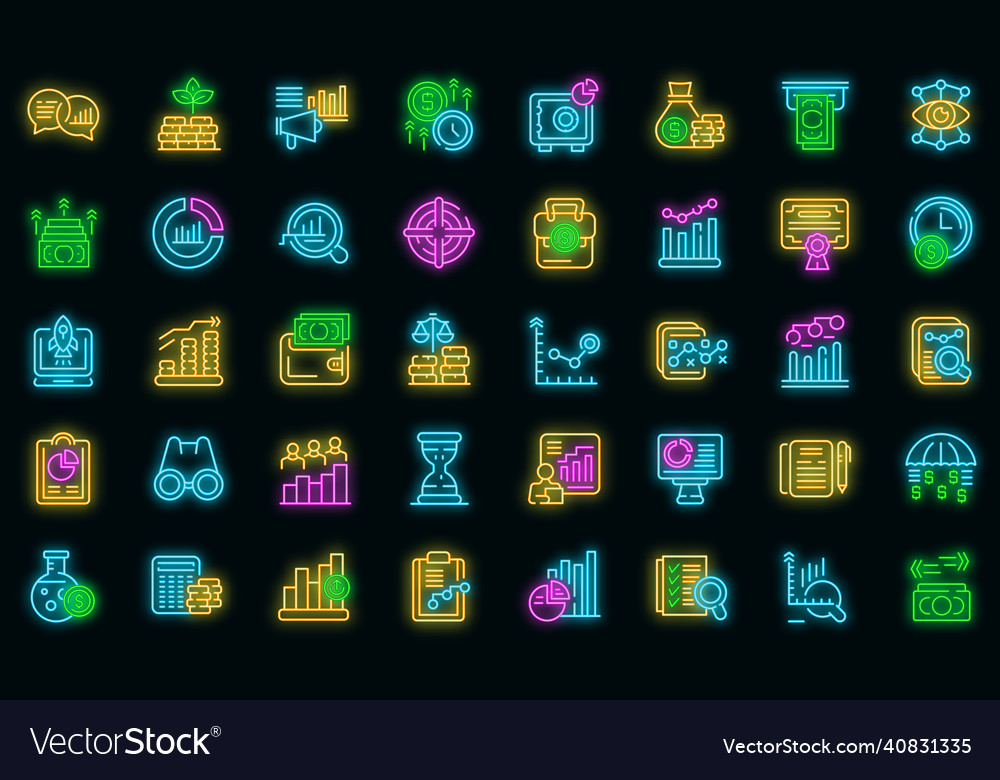 Market forecast icons set neon Royalty Free Vector Image
