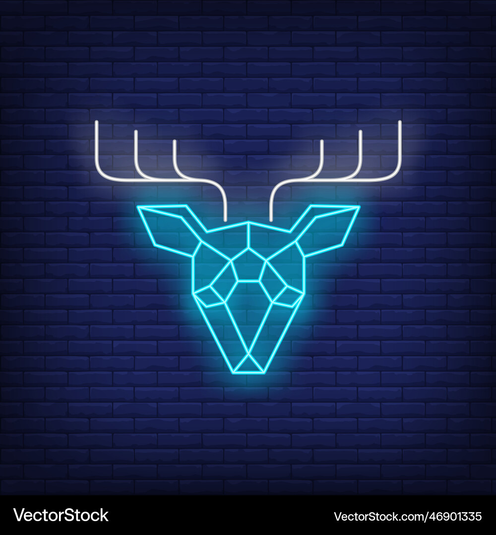 Polygonal geometric deer head neon sign Royalty Free Vector