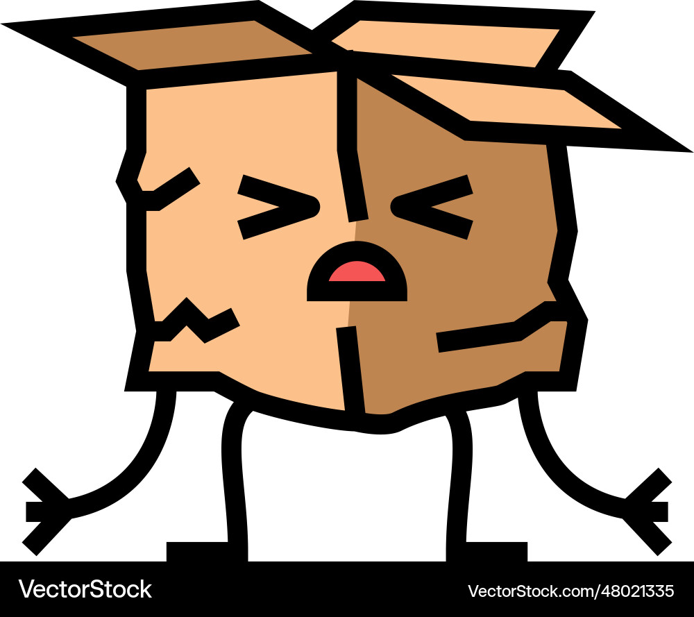Torn sad cardboard box character color icon Vector Image