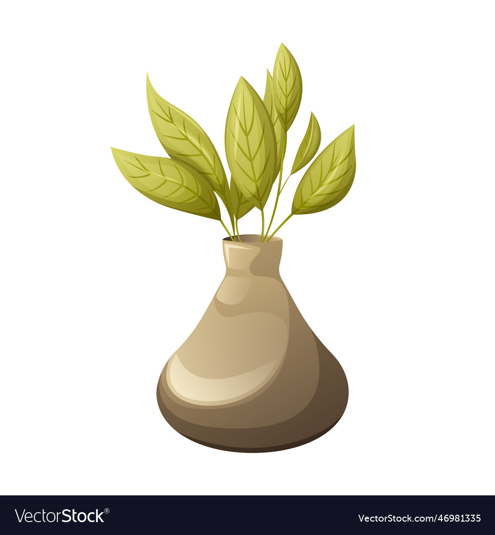 Vase with green leaves floral ornament elements Vector Image Vase with green leaves floral ornament elements Vector Image