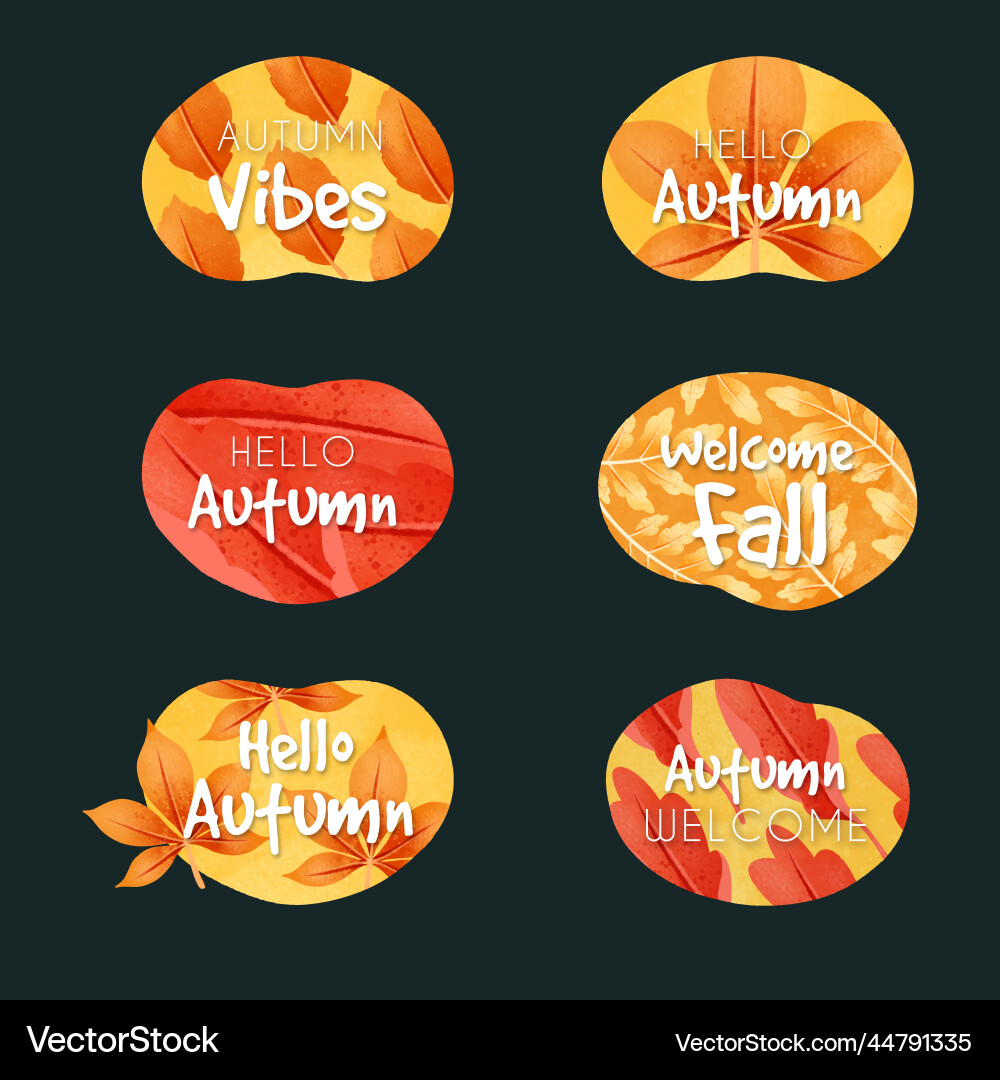 Watercolor autumn label collection design Vector Image