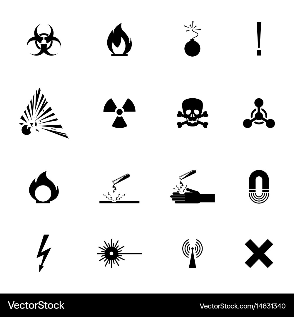Biohazard warning black signs collection isolated Vector Image