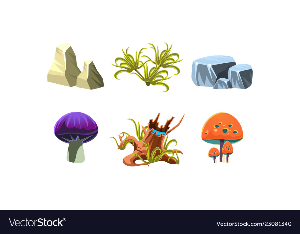 Flat set cartoon landscape elements Royalty Free Vector