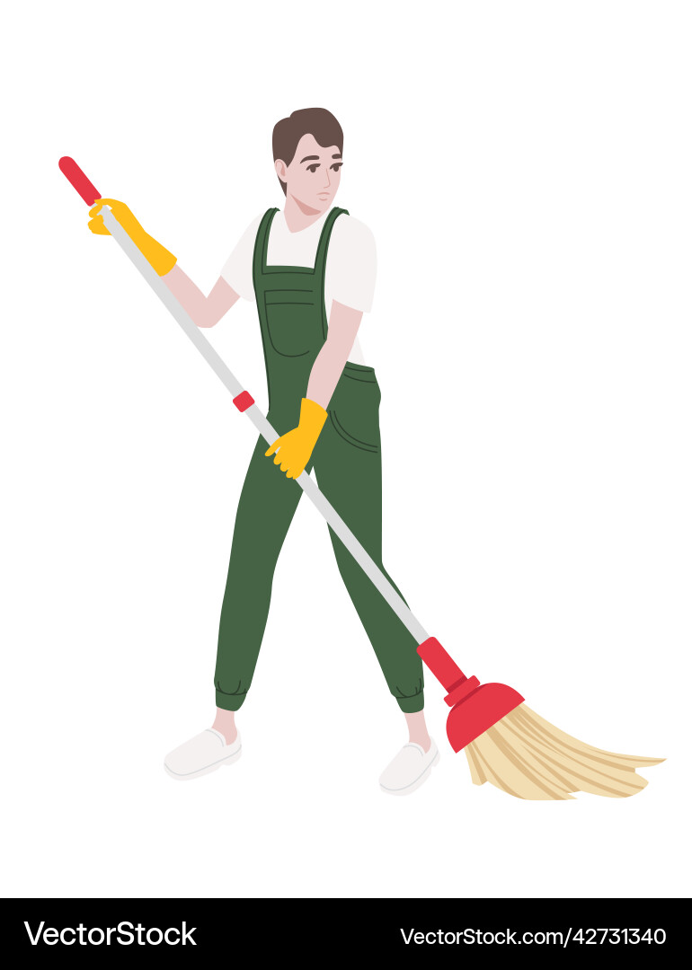 Professional cleaner man wearing green uniform Vector Image