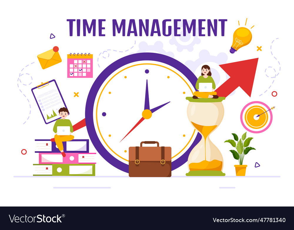 Time management with clock controls and tasks Vector Image